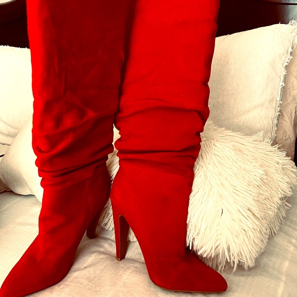 Steve Madden | Shoes | Red Suede Pointy Toe Steve Madden At The Knee ...